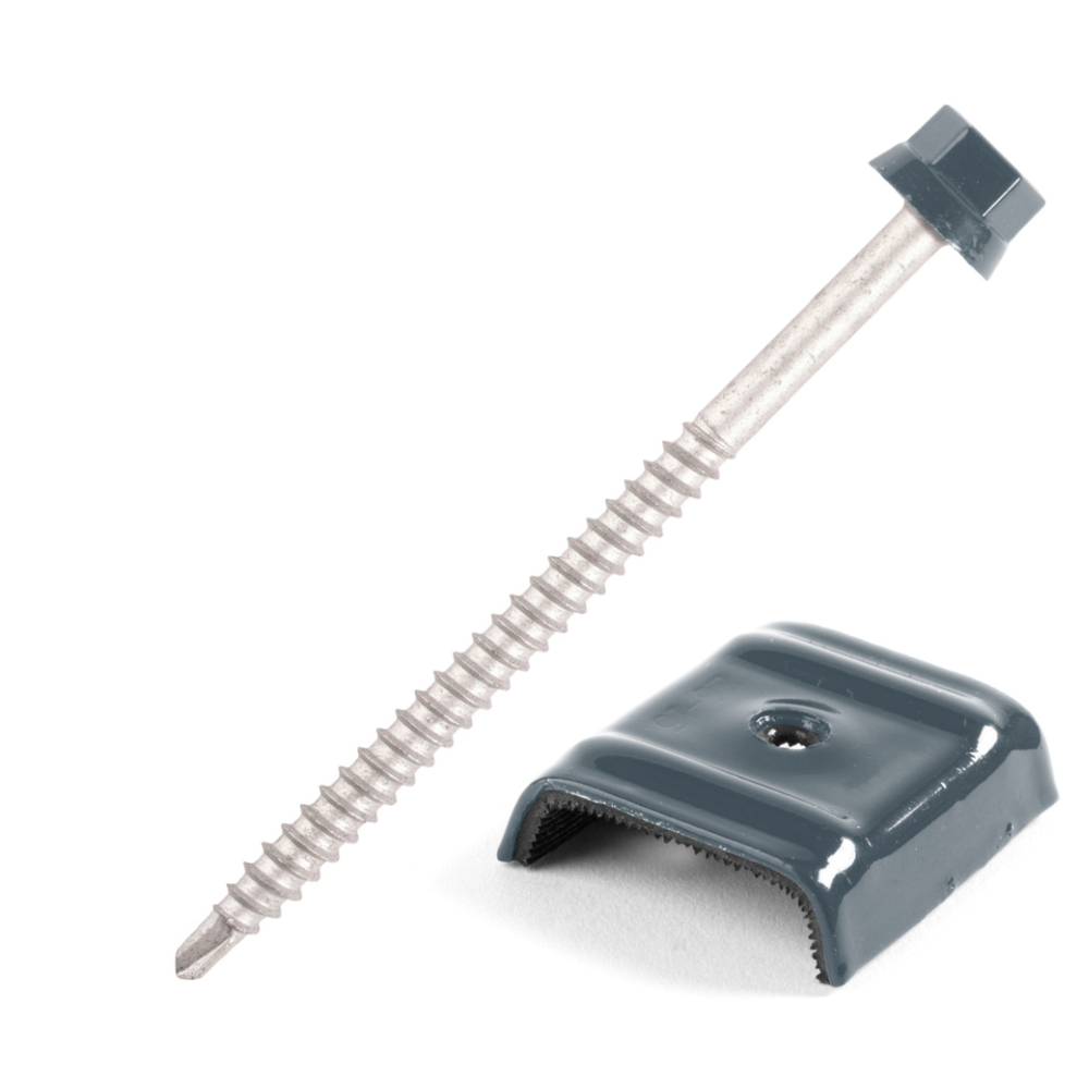 Kit fixation bac acier GRIS RAL7016 sur bois - 25 vis + cava...