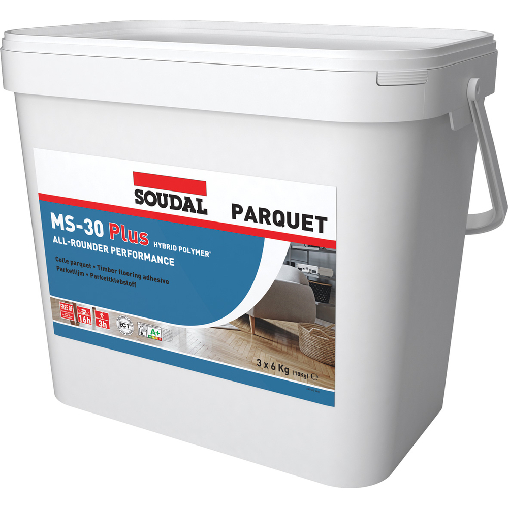 Seau 18 kg colle parquet ms-30 plus 3x6 kg brun clair - SOUD...