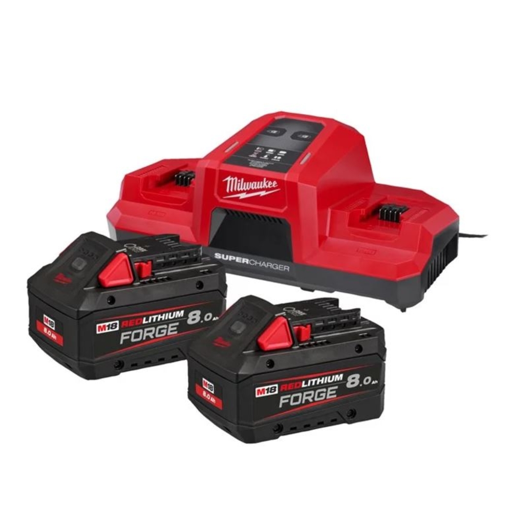 PACK BATTERIES 8AH FORGE MILWAUKEE 18V AVEC CHARGEUR M18 FOR...